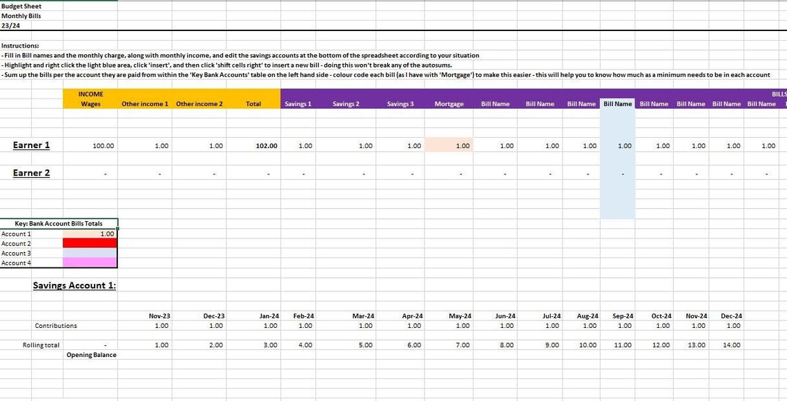 Easy Excel Monthly Budgeting Sheet - Etsy