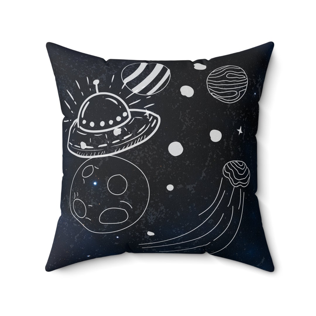 UFO Cartoon Traveling Through Space on a Custom Spun Polyester Pillow ...
