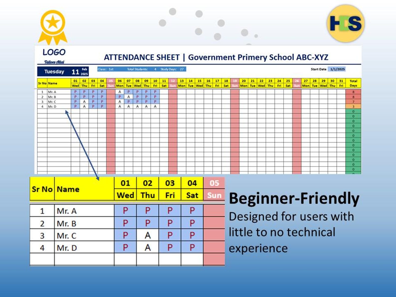 Monthly Class Attendance Sheet Template: Editable, Beginner Friendly ...