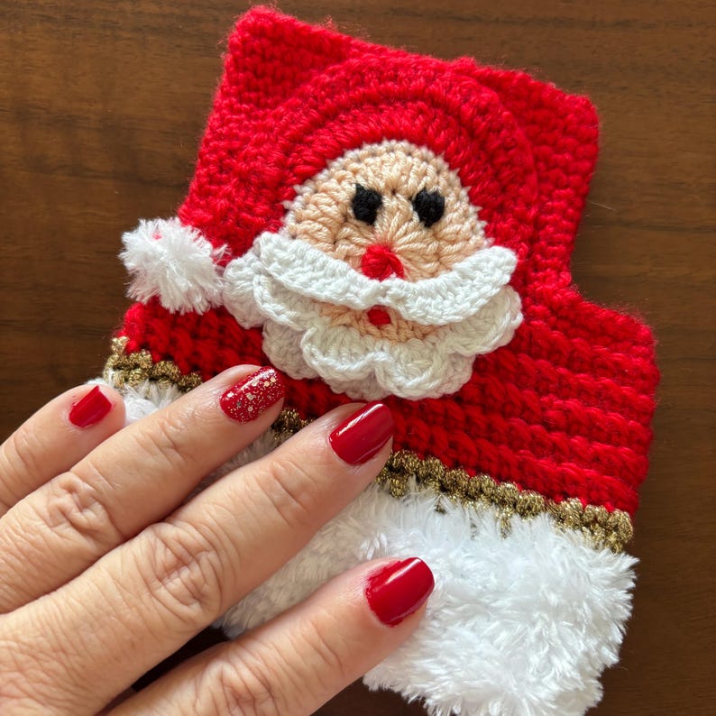 Santa Crochet Fingerless Gloves Pattern: Christmas Hand Warmers ...