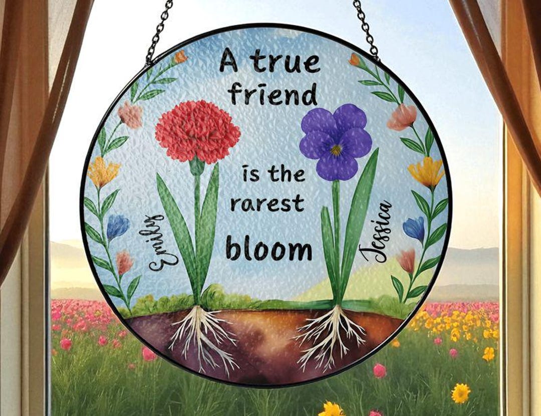A True Friend is the Rarest Bloom Suncatcher, Personalized Faux Stained ...