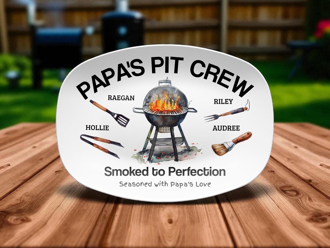 Dad Grill Plate – Personalized Pit Crew BBQ Platter With Kids’ Names ...
