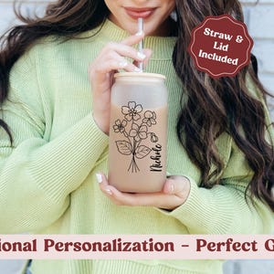 February Birth Flower Glass Tumbler With Straw, Custom Floral Design ...