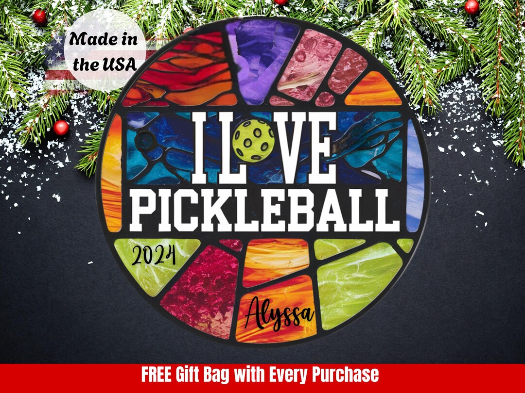 Personalized Pickleball Faux Stained Glass Ornament, I Love Pickleball ...