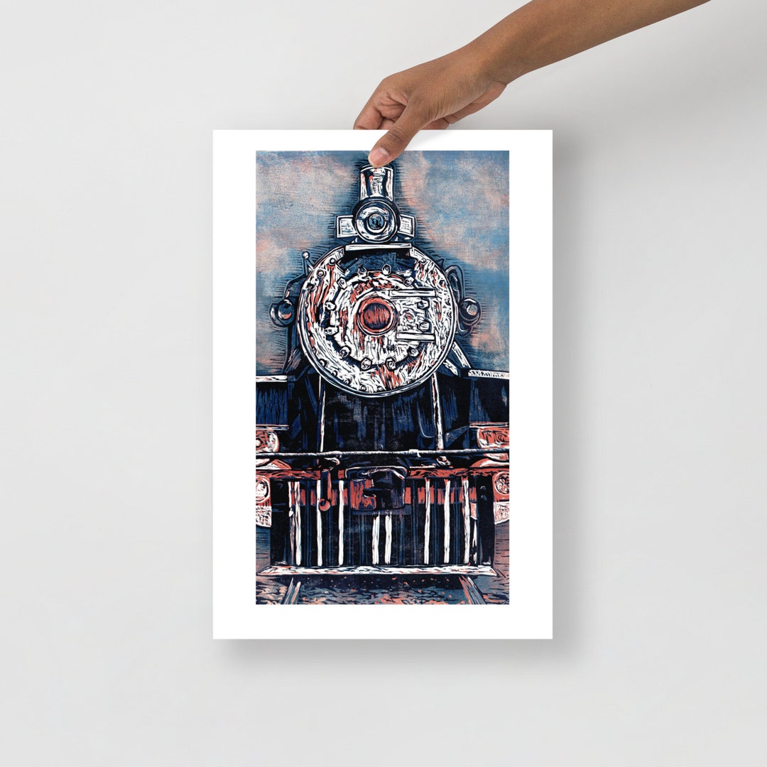 Four-color Reduction Linocut Print - Trainline 41896 (12"x18" to 24"x36 ...