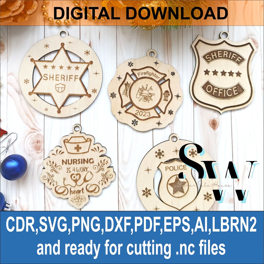Christmas Tree Ornaments Digital File- Unique Holiday Gift for Sheriff ...