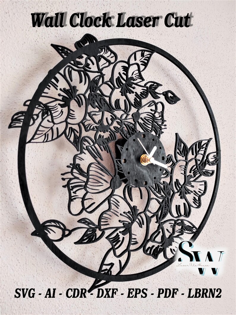 Laser Cut Floral Wall Clock, Digital File Ready to Cut Clock, DXF, Pdf ...