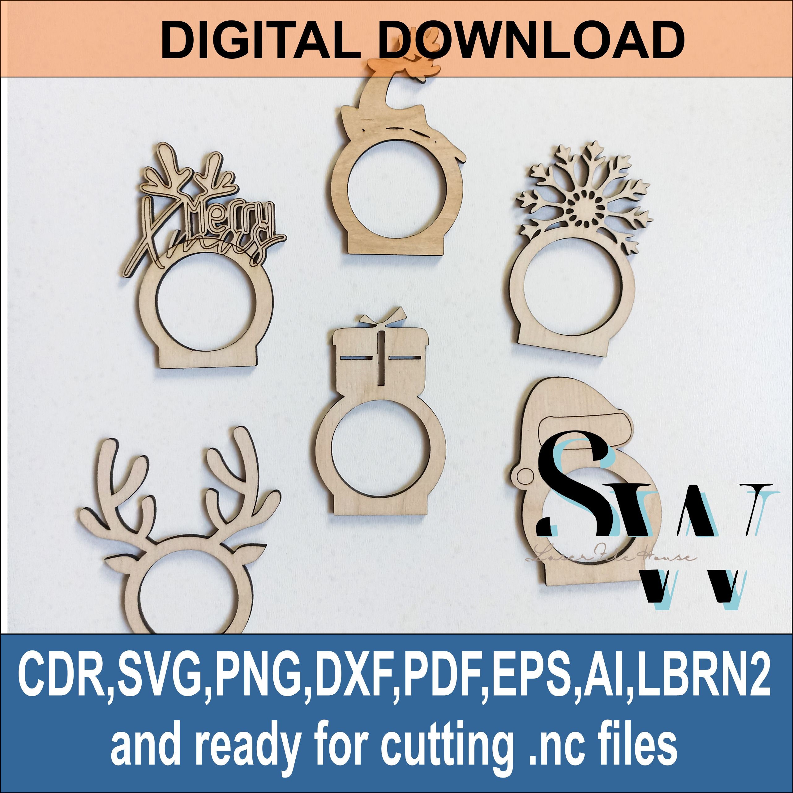 Christmas Napkin Rings Laser Cut File 6 Different Designs Ready to Cut Files Christmas Napkin Holder Holiday Table Decor SVG DXF AI Etsy