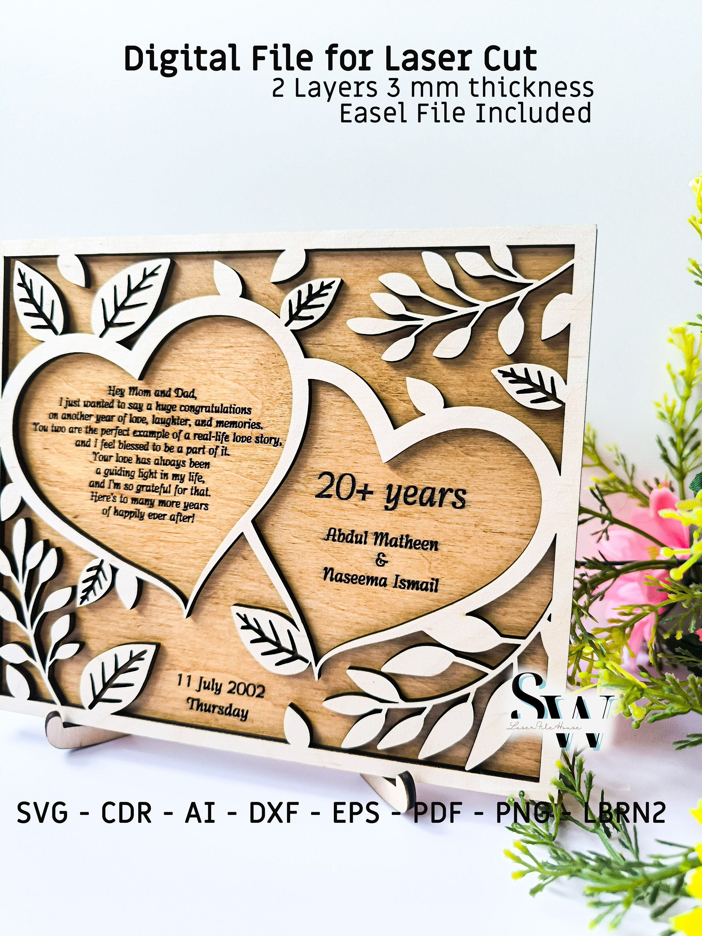 SVG Anniversary Gift Template, Laser Cut File Elegant Wedding Vows ...