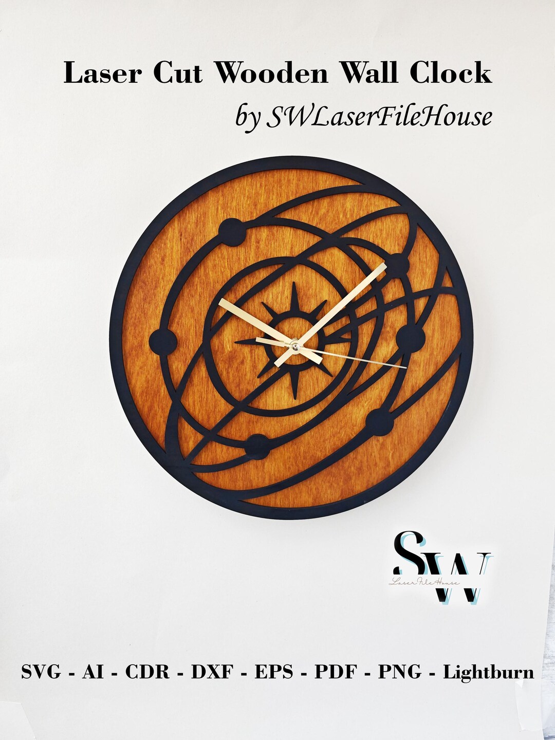 Laser Cut Wood Orbit Wall Clock | SVG Template Modern Space Decor | DXF ...