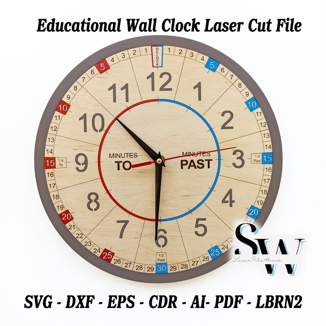 Laser Cut Learning Time Wall Clock, Clock for Kids SVG, Digital File ...