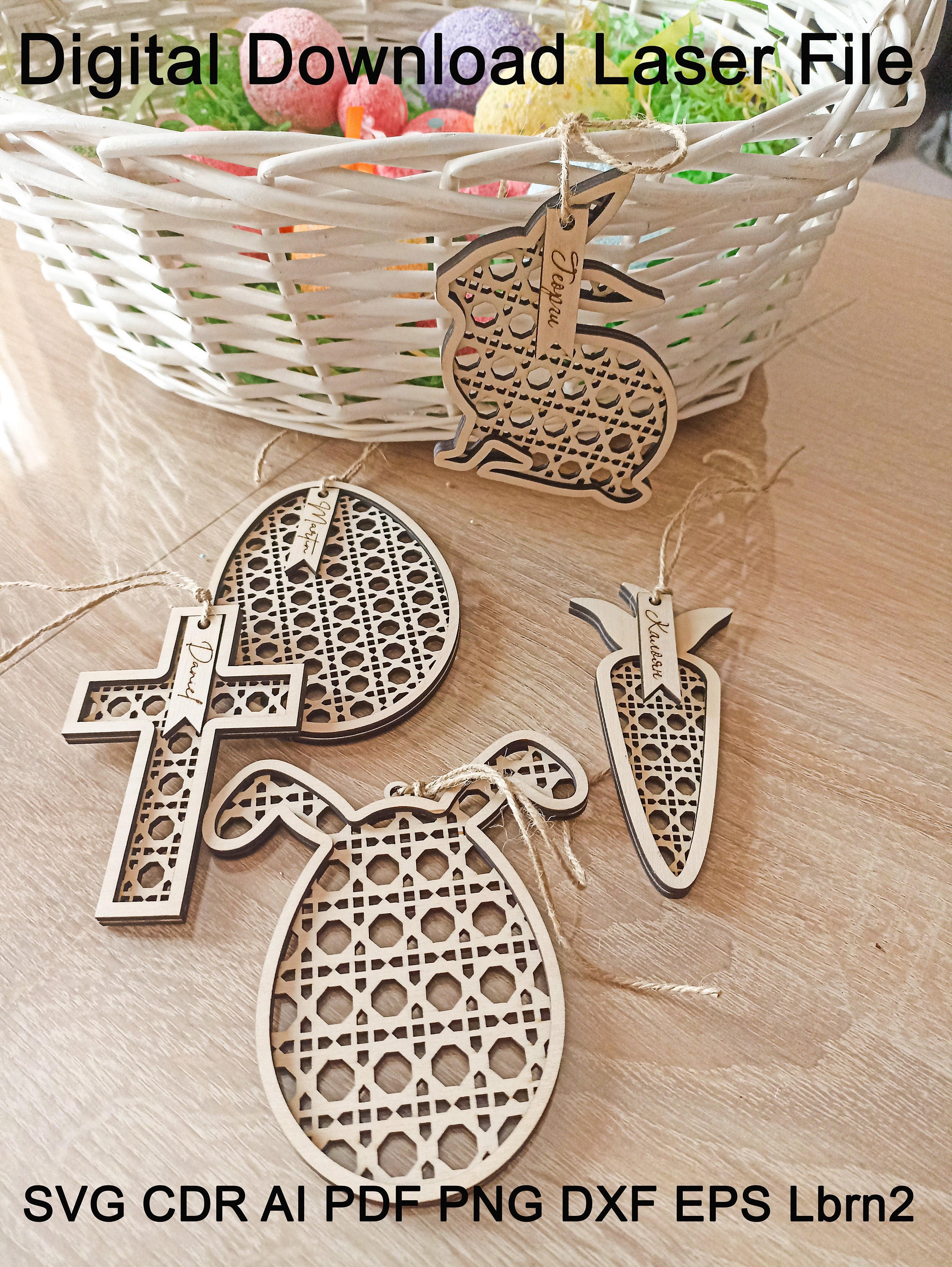 Rattan Cane Easter SVG, Laser Cut Basket Name Tags, Pattern Bunny ...