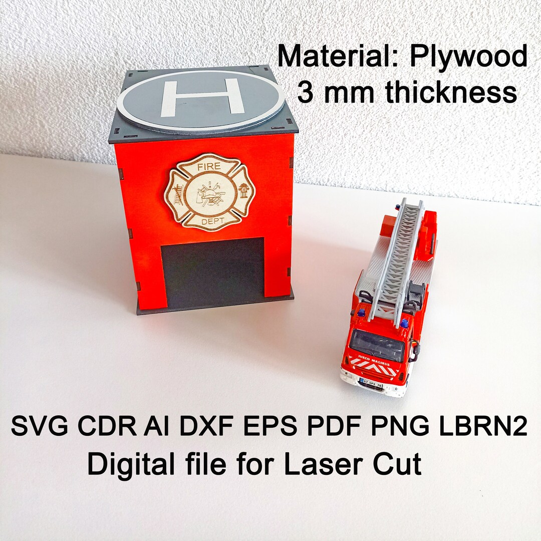 Laser Cut Fire Department Model Building Small Toy Cars Garage Digital ...