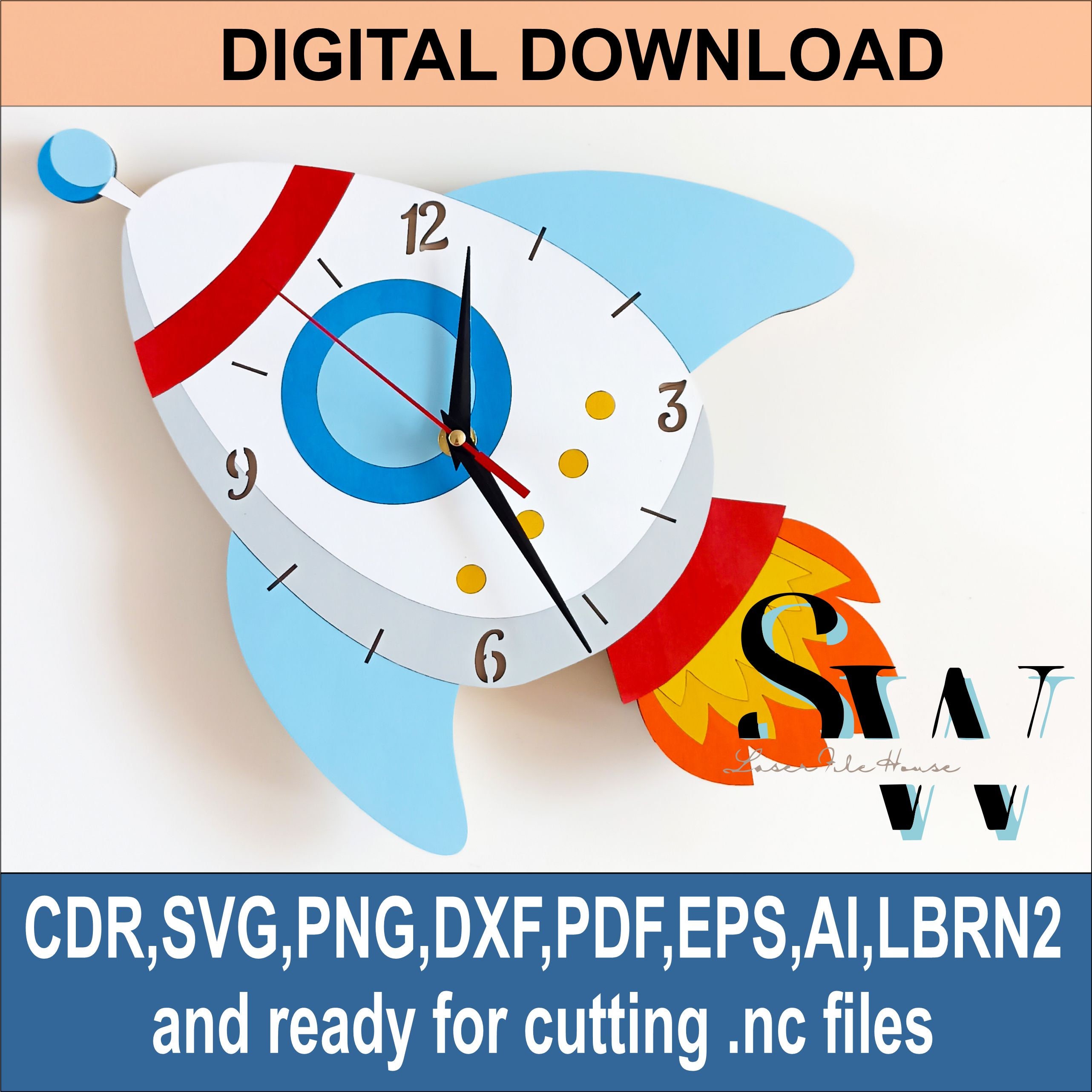 Digital File Rocket Wall Clock, SVG File Ready to Cut, Boys Room Decor ...