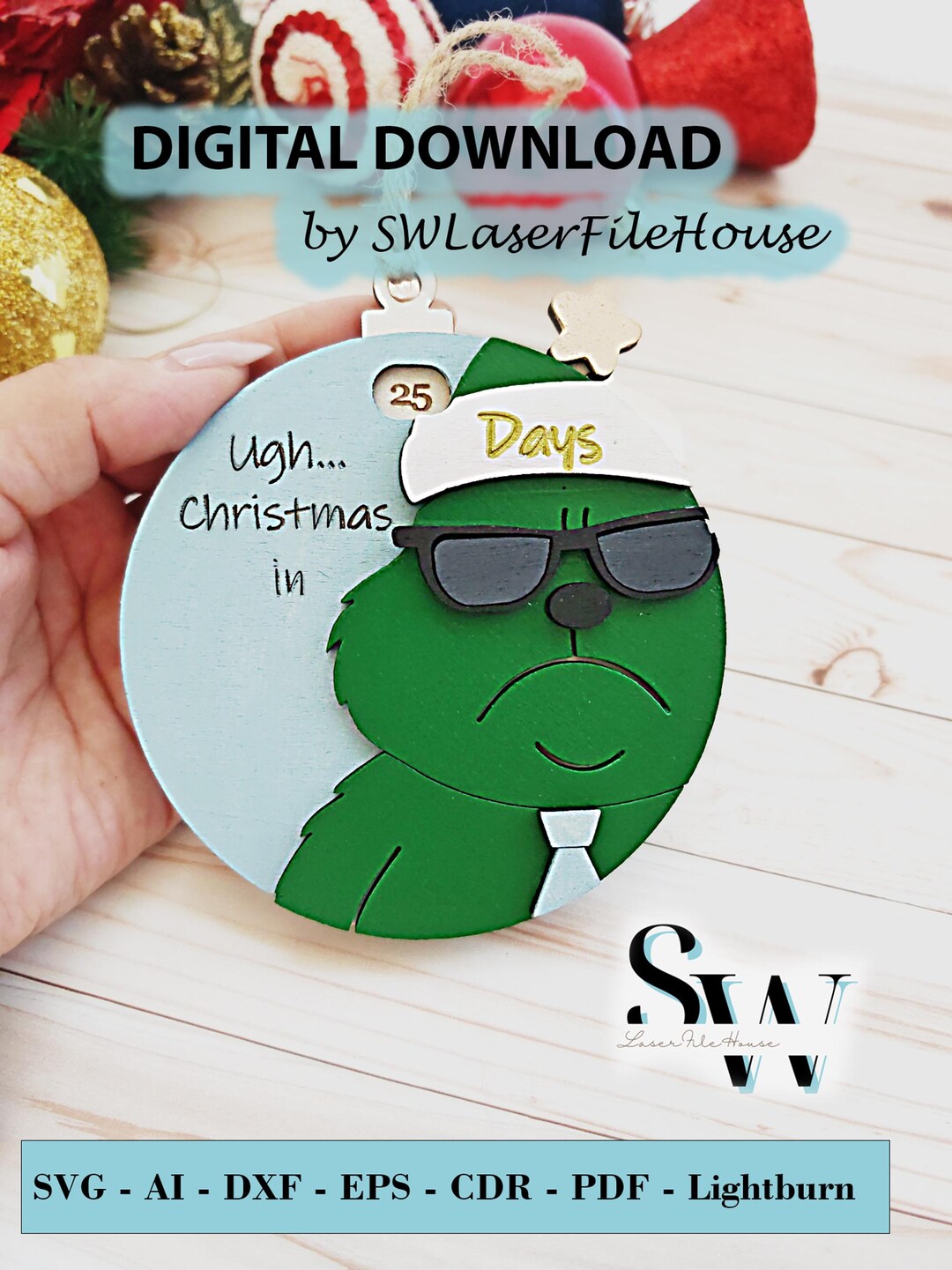 Christmas Countdown Calendar SVG, Laser Cut File, Grumpy Green Monster ...