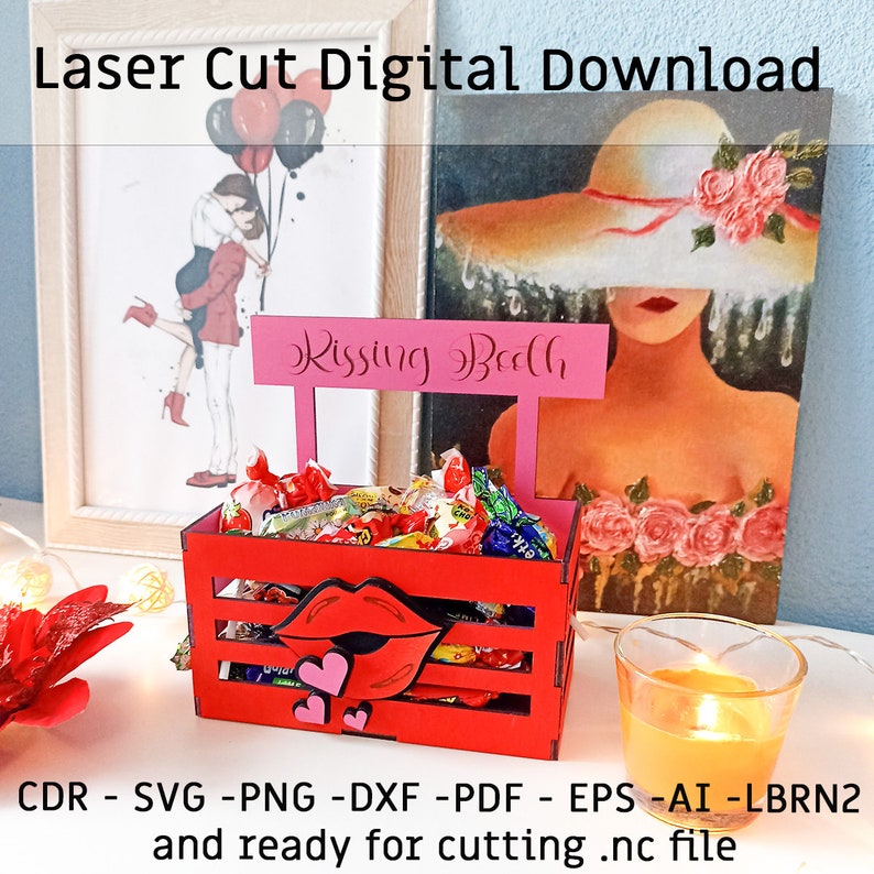 Valentines Day Kissing Booth Laser Cut File, Mini Crate Chocolate Box ...