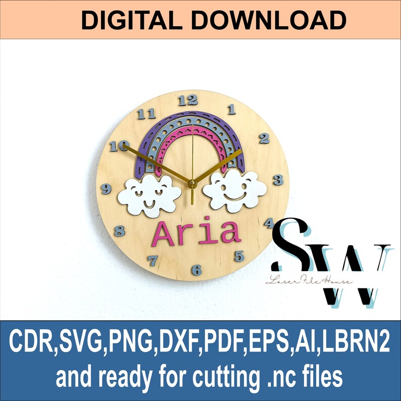 Personalized Rainbow Clock Laser Cut File: Nursery Decor (digital ...