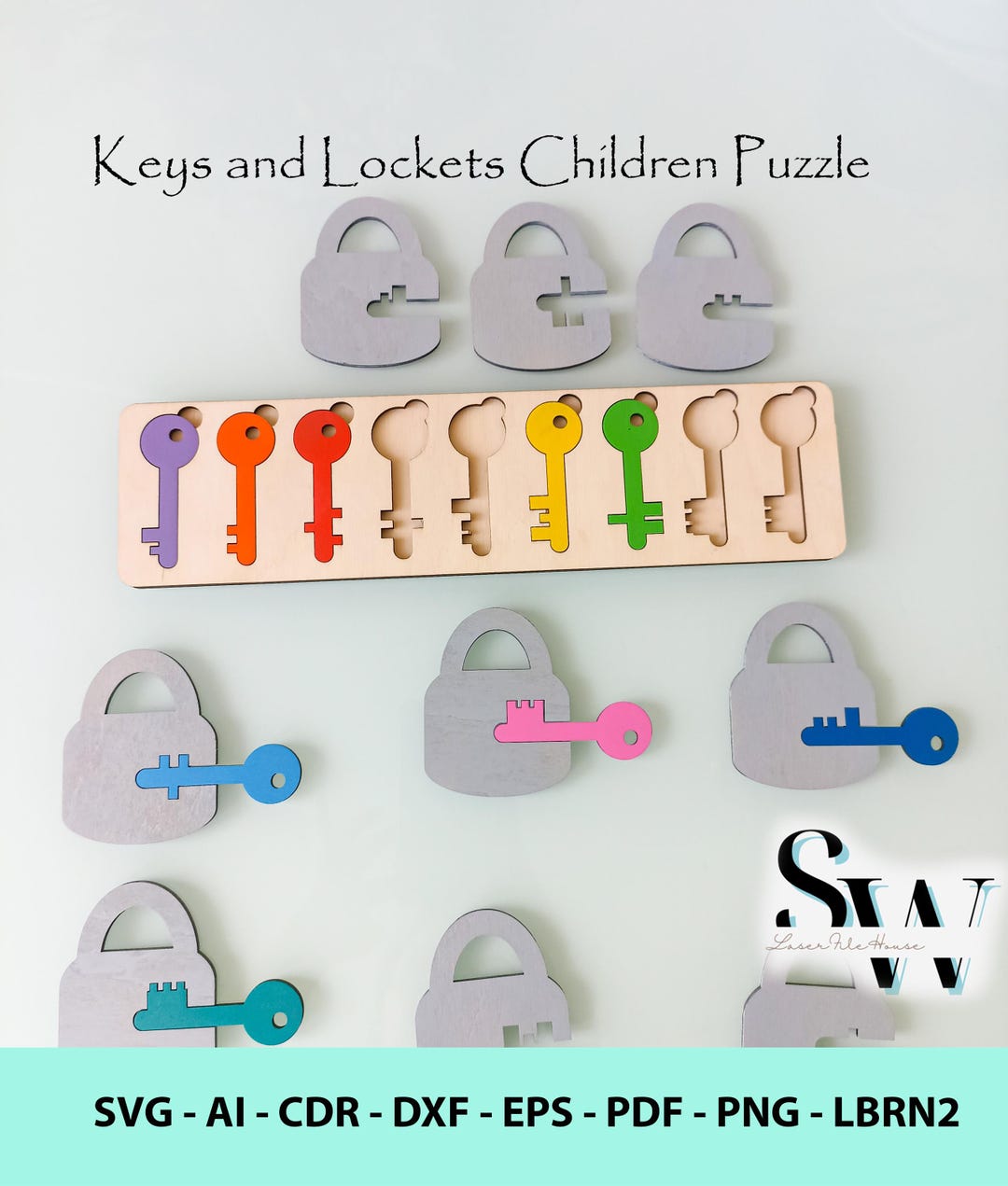 Digital File Keys and Locks Puzzle, Laser Cut Template for Children ...