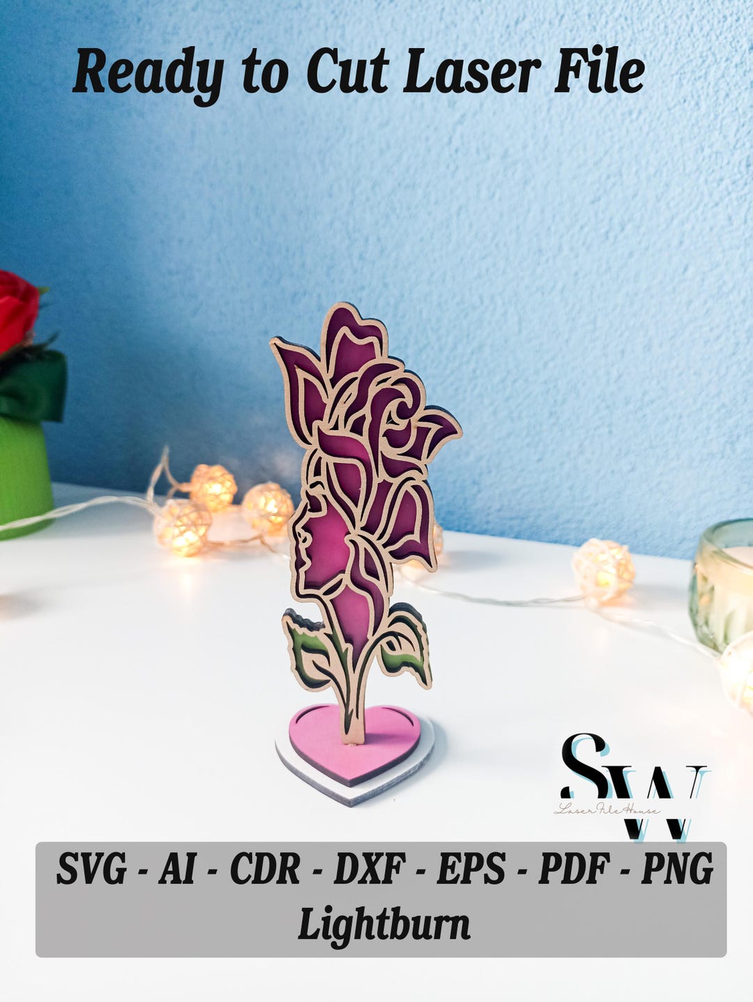 Mother's Day Standing Rose Lightburn File, Ready to Cut Vector ...