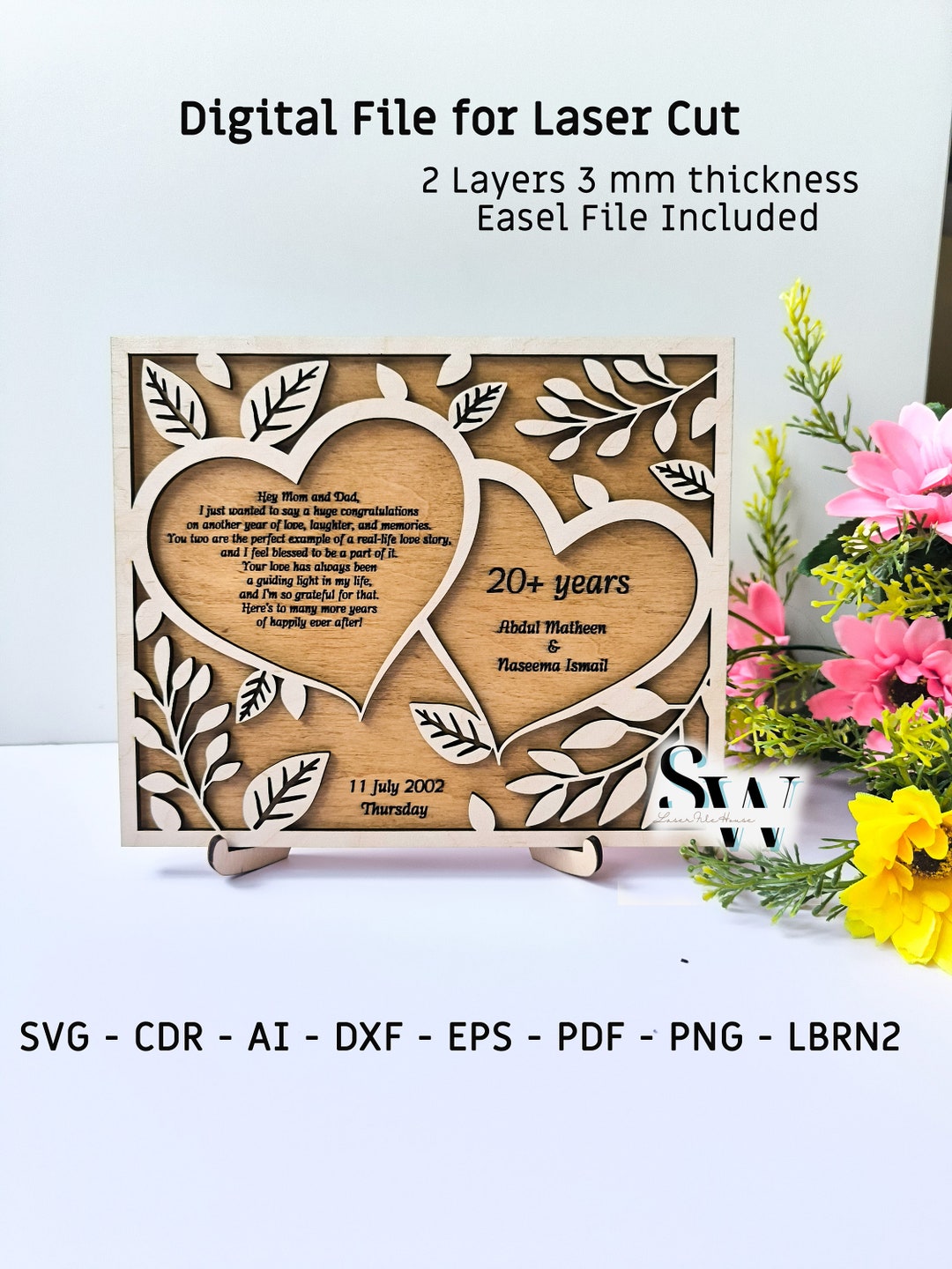 SVG Anniversary Gift Template, Laser Cut File Elegant Wedding Vows ...