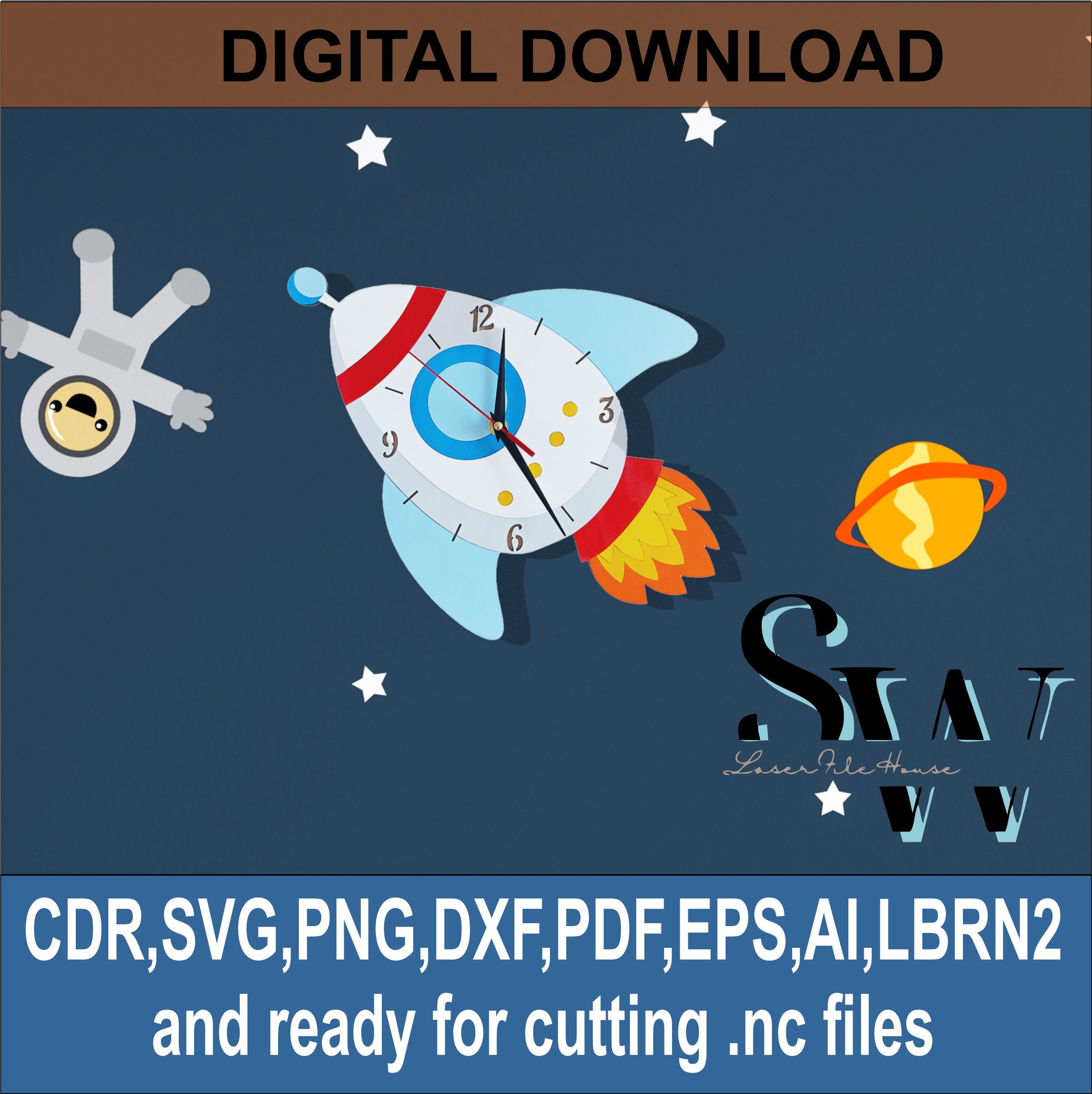 Digital File Rocket Wall Clock, SVG File Ready to Cut, Boys Room Decor ...