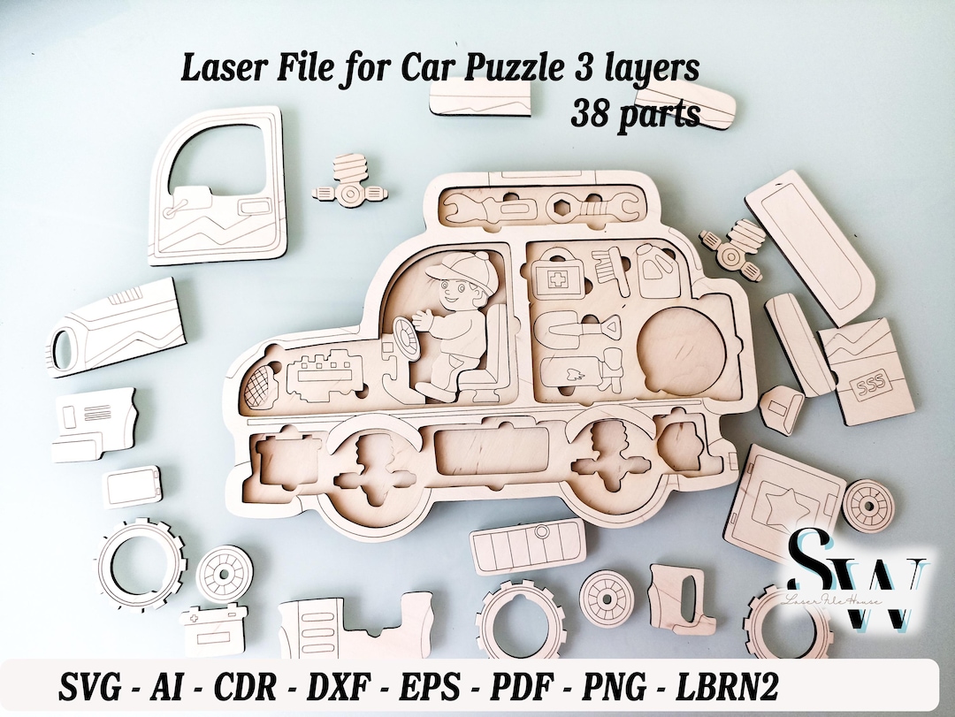 Digital File Car Puzzle 3 Layers, Laser Cut Template for Children ...