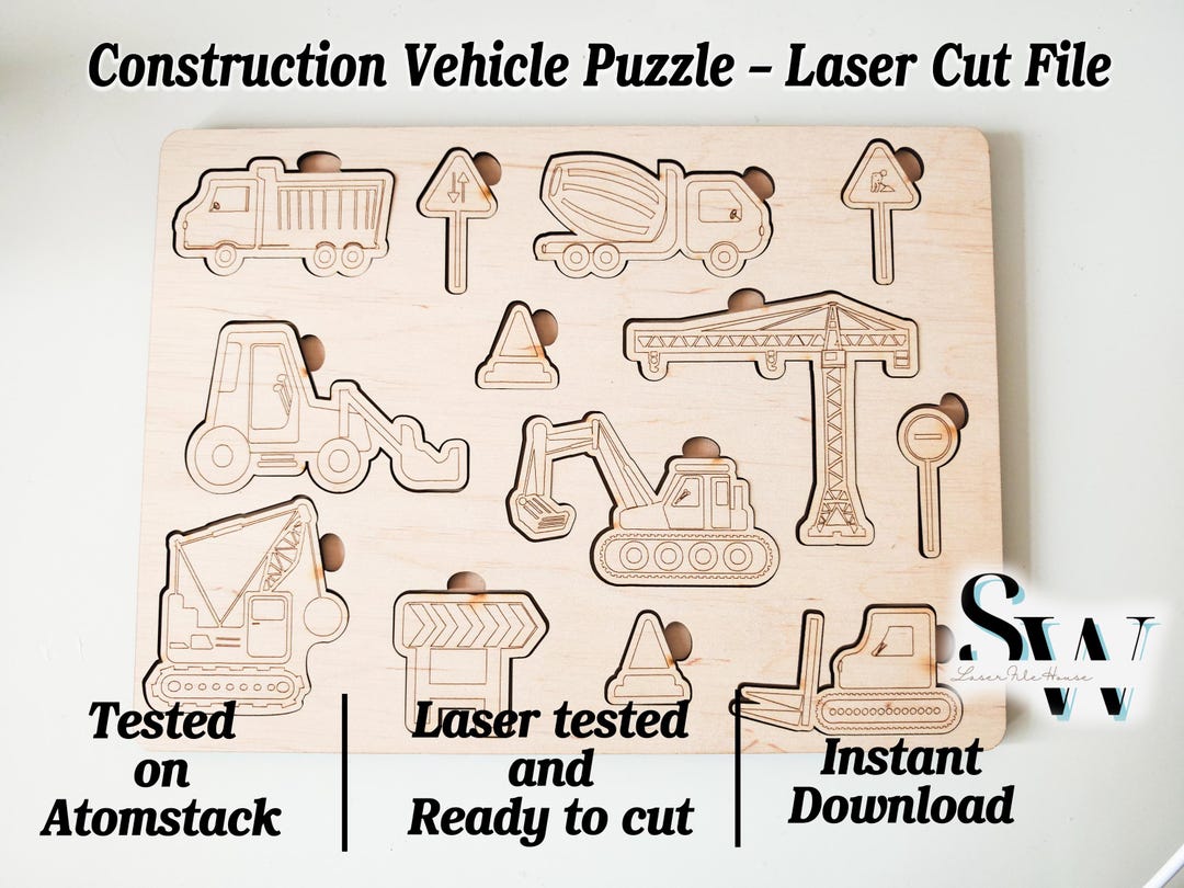 Construction Vehicle Puzzle SVG DXF Laser Cut File | Digital Download ...