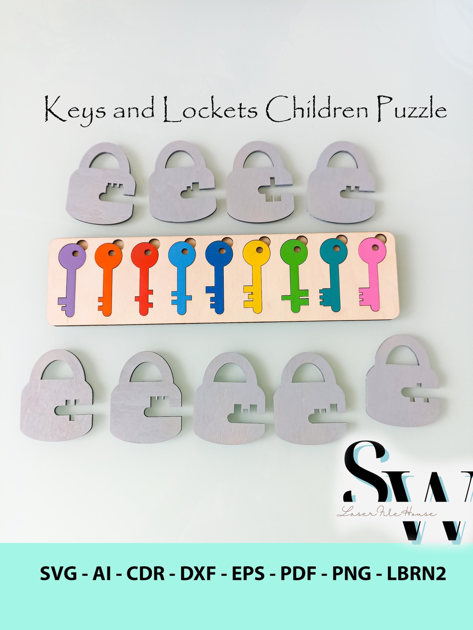 Digital File Keys and Locks Puzzle, Laser Cut Template for Children ...