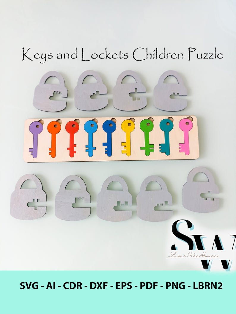 Digital File Keys and Locks Puzzle, Laser Cut Template for Children ...