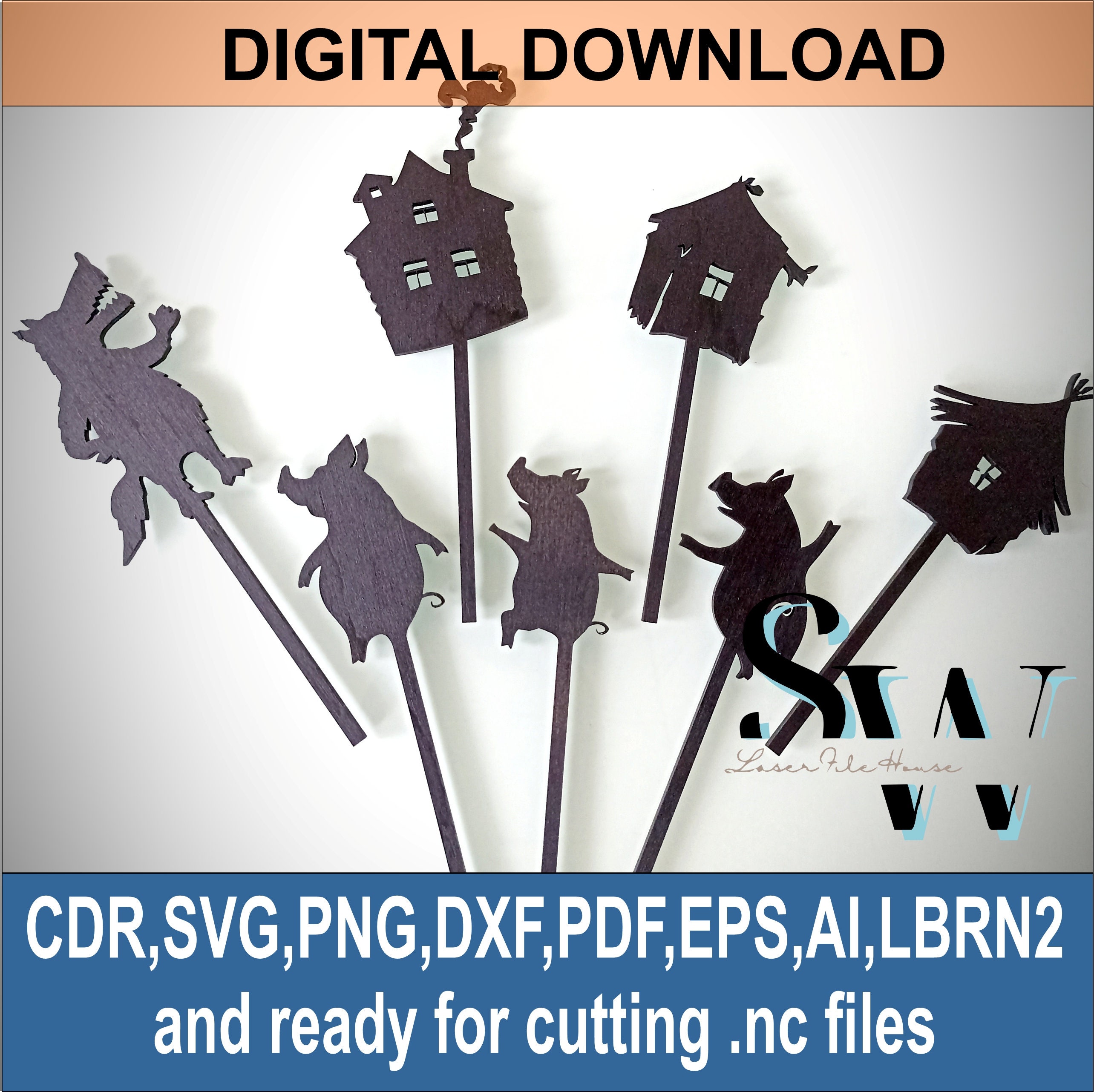 The Three Little Pigs Shadow Theatre Digital Download, Laser Cut SVG ...