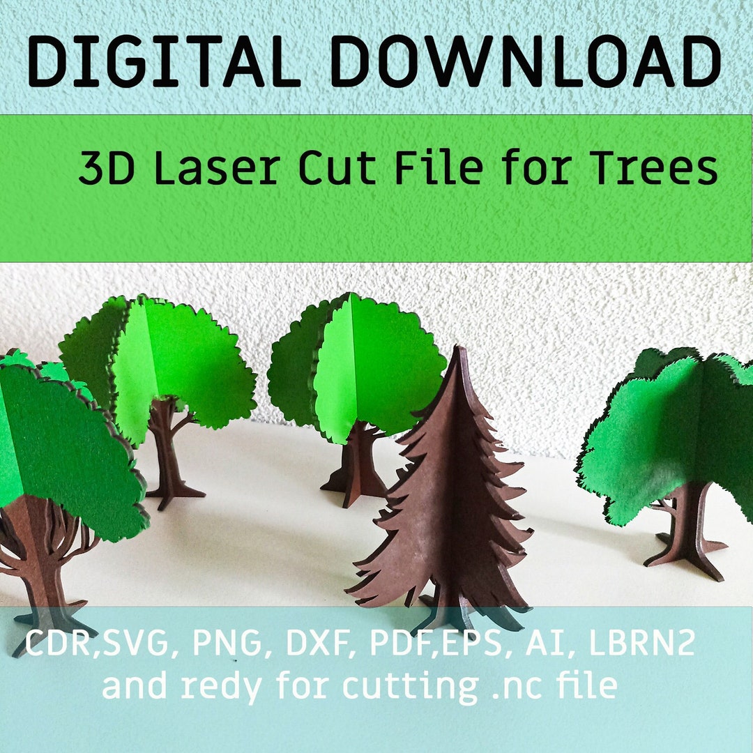 3D Free Standing Laser Cut Trees, 6 Bundle Designs Template for Cutting ...