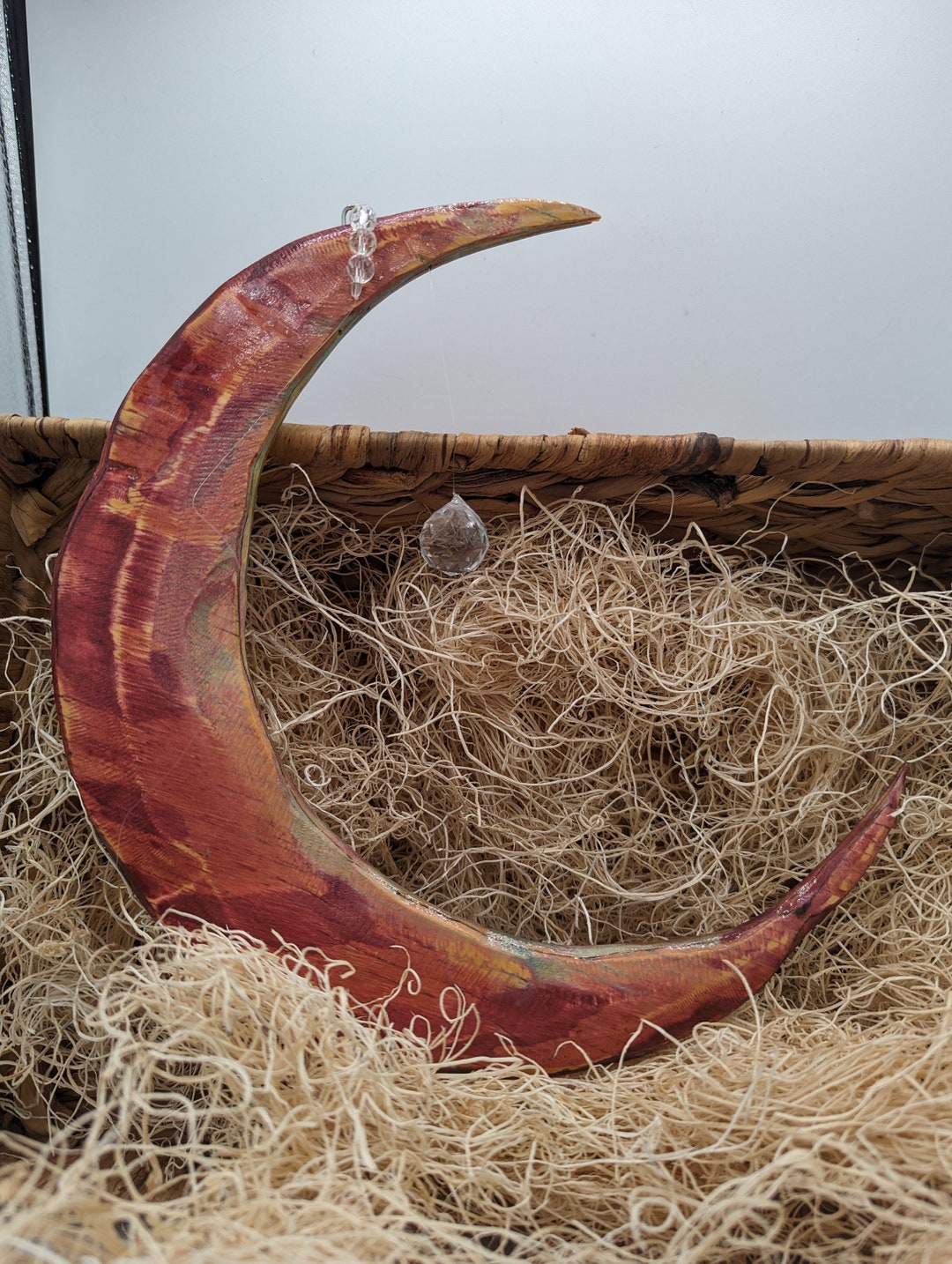 10 Weather Treated Wood & Crystal Cresent Moon Fire/water/stain - Etsy