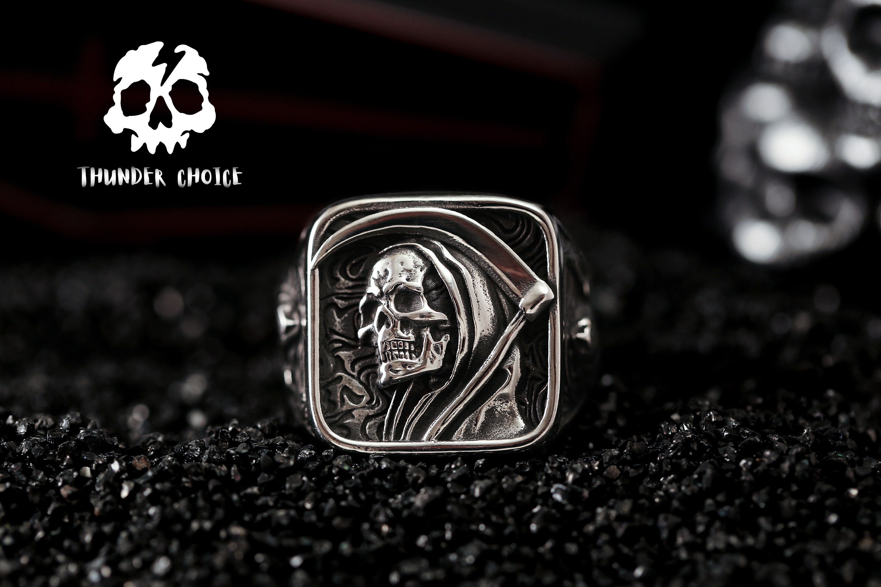 Men's Domineering Death Scythe Skull Ring, Hip Hop Ring, Handmade ...