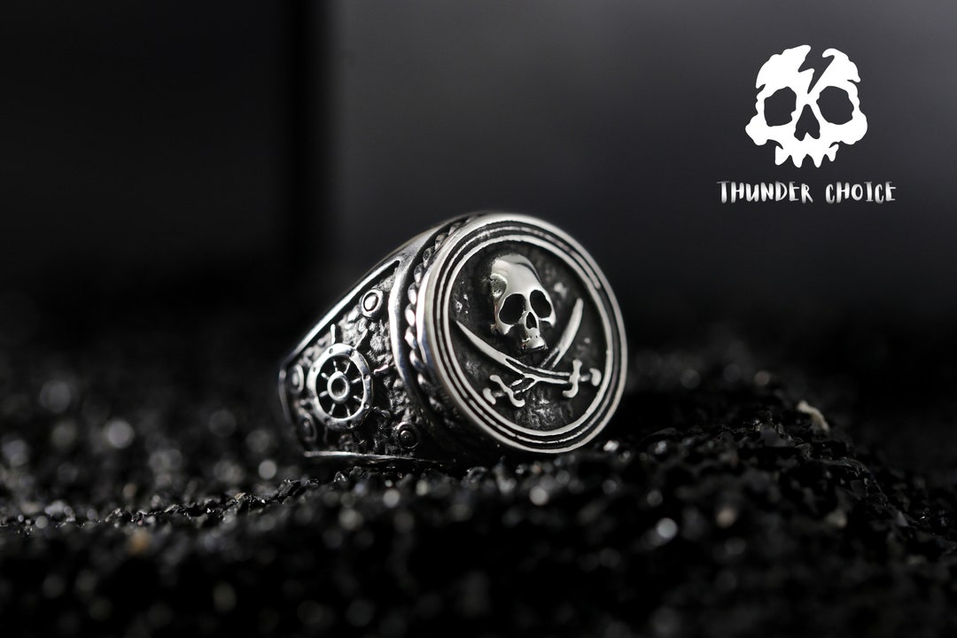 Silver Pirate Rings, Skulls and Crosses, Vintage Pirate Signet Rings, Titanium Pirate Jewelry ...