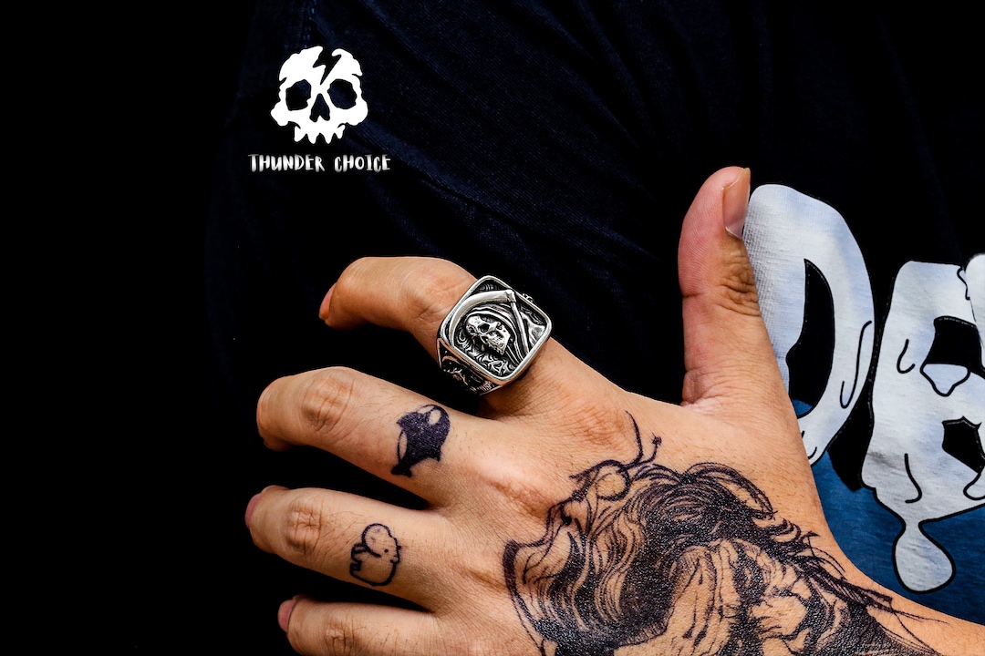 Men's Domineering Death Scythe Skull Ring, Hip Hop Ring, Handmade ...