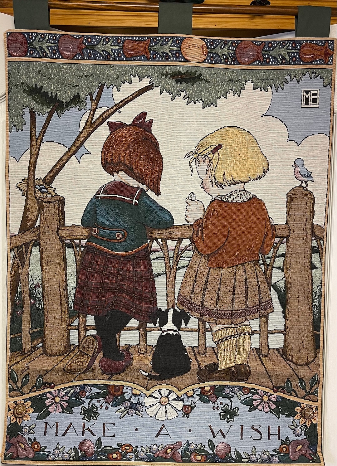 Vintage Mary Engelbreit make A Wish Tapestry Whimsical Children and Dog ...