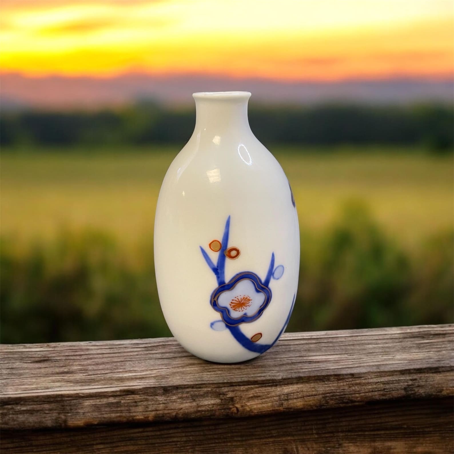 Vintage Japanese Fukagawa Koransha Vase, Blue and White With Plum ...