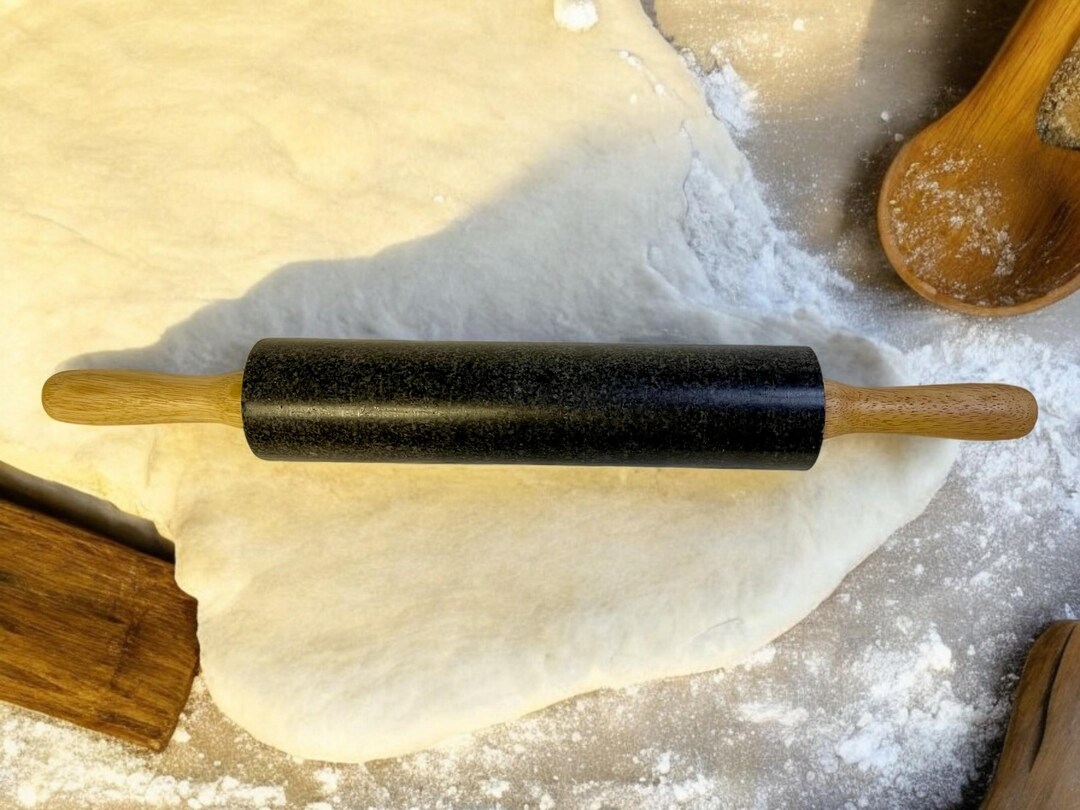 Grey Marble Rolling Pin With Wooden Handles - 10"x2.5" - Good Condition ...