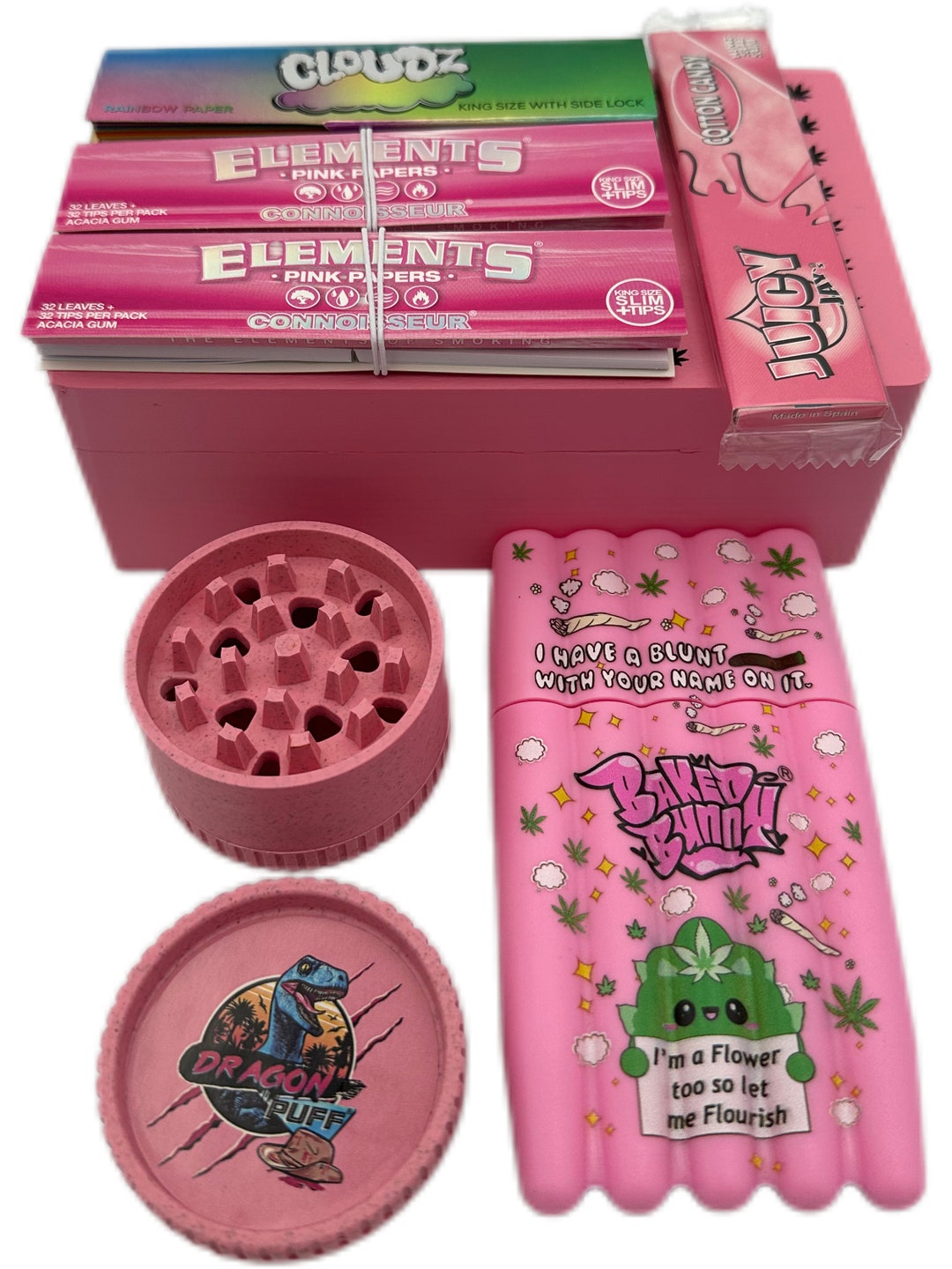 Pink Smoker Gift Set Rolling Box Essential Rolling Items Herb Grinder ...
