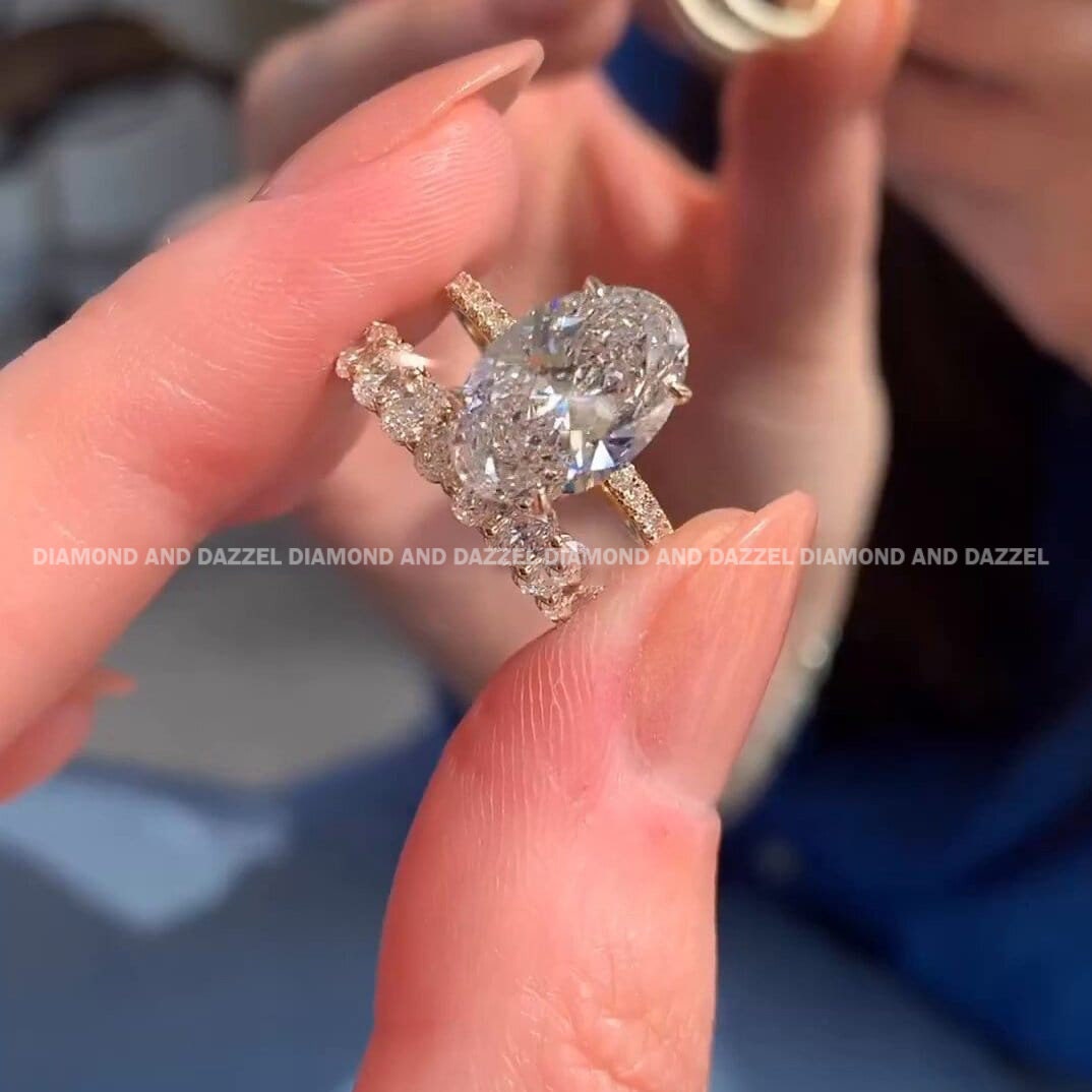 3 CT Oval Cut Moissanite Engagement Ring 925 Silver Moissanite Bridal Ring Set for Her Wedding ...