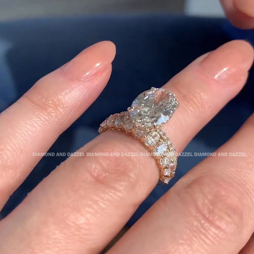 3 CT Oval Cut Moissanite Engagement Ring 925 Silver Moissanite Bridal Ring Set for Her Wedding ...