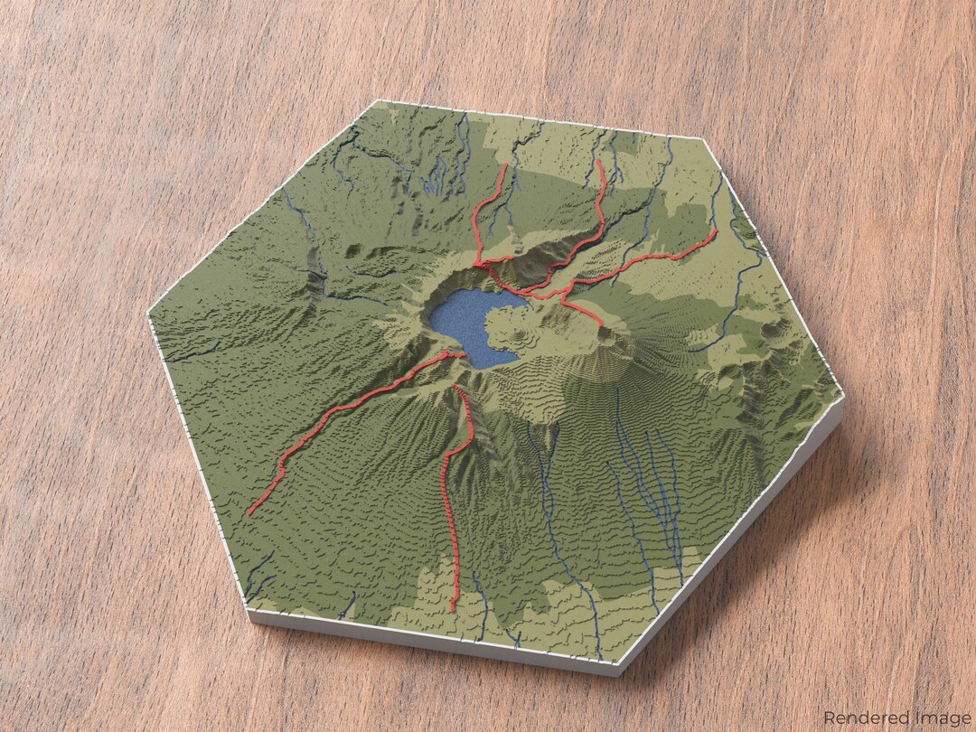 Mount Rinjani 3D Map | Popular Hiking Routes Map Wall Art | Lombok ...