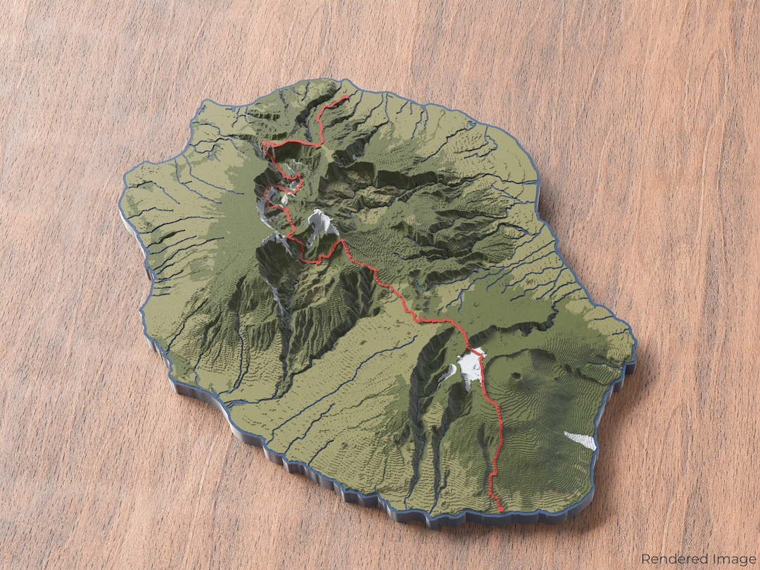 GR R2 - Ile De La Réunion 3D Map | Reunion Island Hiking Trail Map Art ...