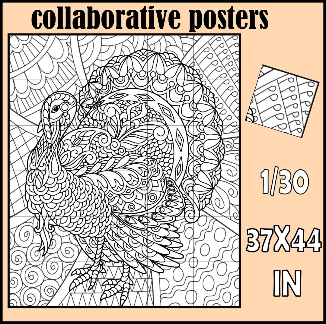 Thanksgiving & Turkey Zentangle Coloring Collaborative Posters ...