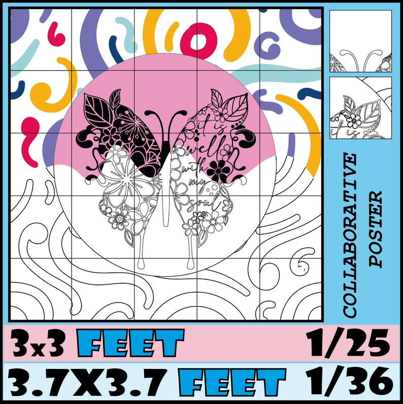 Butterfly Collaborative Coloring Poster Intricate Design for Kids ...