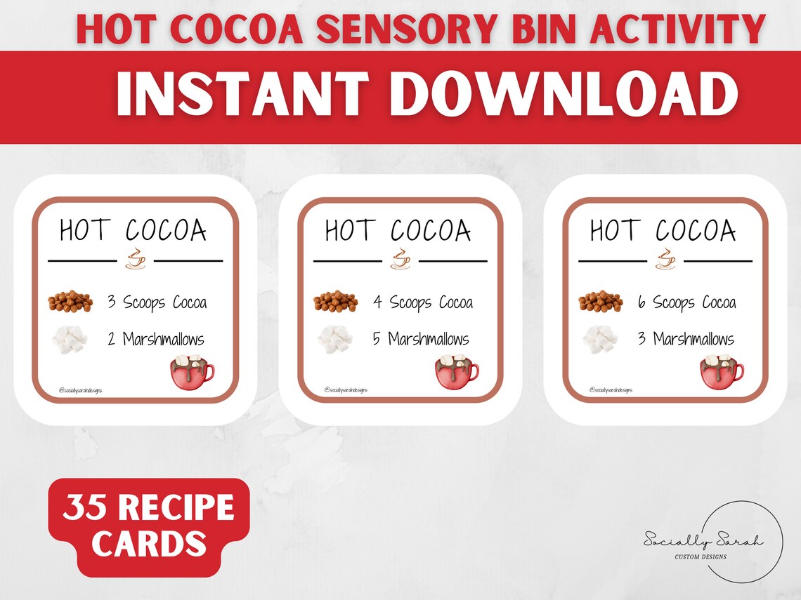 Hot Cocoa Recipe Cards, Winter Sensory Bin, Hot Chocolate, Winter ...
