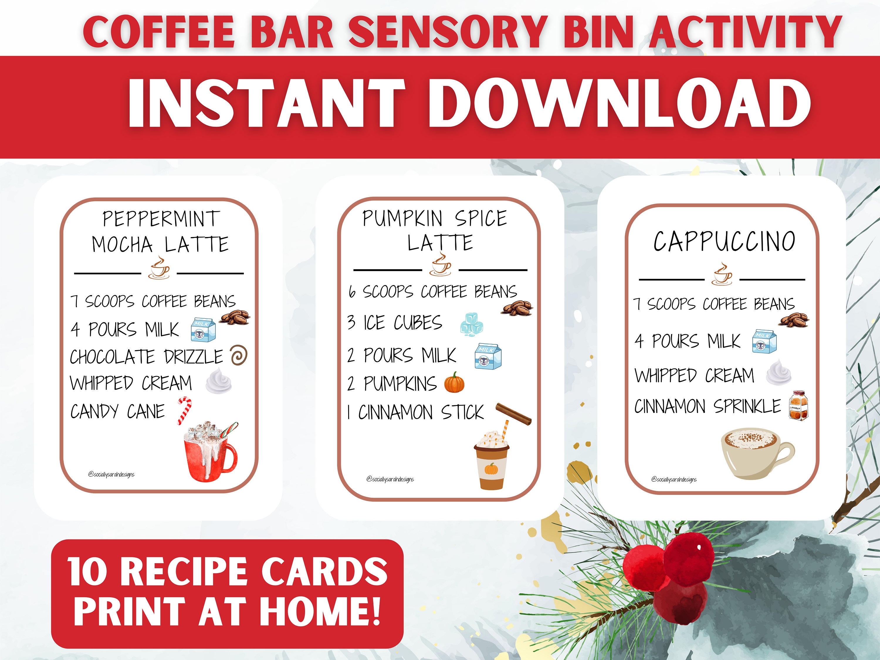 Coffee Recipe Cards, Winter Sensory Bin, Hot Chocolate, Winter, Coffee ...