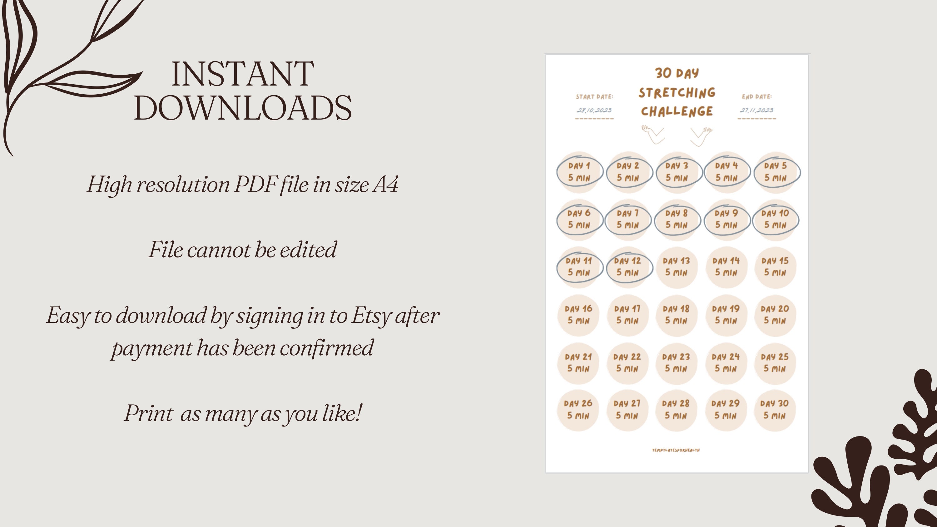 Printable 30 Day 5 Minute Stretching Challenge Fitness Planner Daily ...