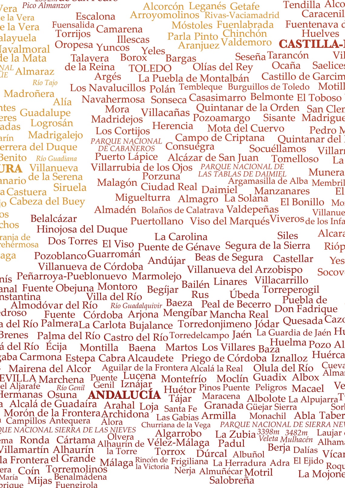 Color Map of Spain Type Map, Spain Map Print, Spain Poster Minimalist ...