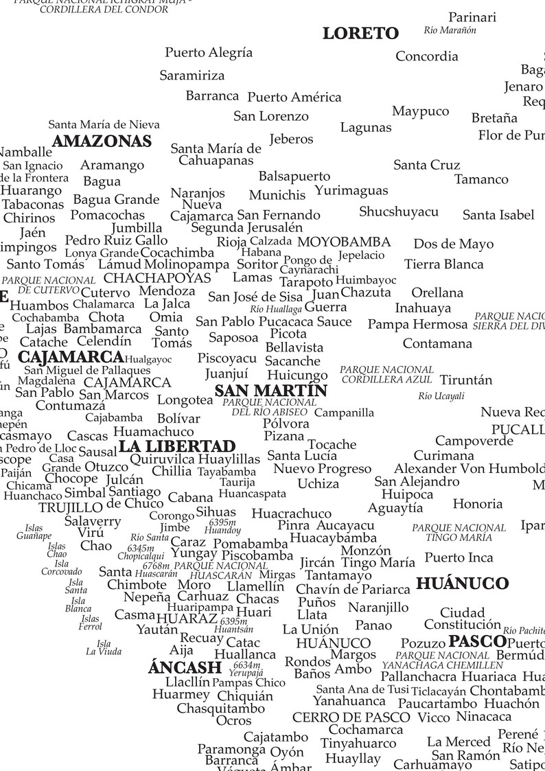 Peru Map Poster – Minimalist Wall Art – Cusco Lima Map Print – Black & White Peru Travel Decor ...